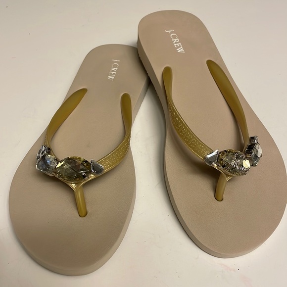 J. Crew | Shoes | J Crew Tangold With Rhinestone Jewels Flip Flops ...